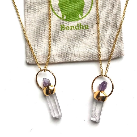 Bondhu | Jewelry | Mystical Dainty Chunk Amethyst With Clear Quartz ...